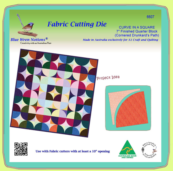 CURVE IN A SQUARE 7" finished quarter block (cornered Drunkards Path ...