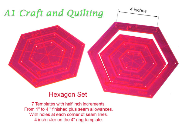 Hexagon, Nested 1" to 4" - A1 Craft and Quilting, Australia